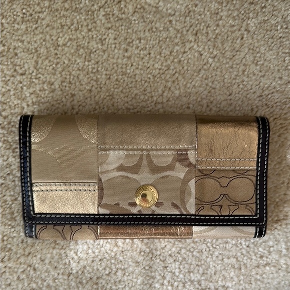 Coach | Bags | Coach Gold And Black Patchwork Wallet | Poshmark